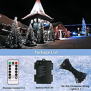 ZAIYW 4 Pack Battery Operated String Lights, 16.5 Ft Dark Green Wire 50 LED String Lights with Remote Timer 8 Modes Fairy Lights for Bedroom Party Patio Yard Garden Christmas Tree Decor (Cool White)