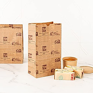 Restaurantware Bag Tek 12 Lb Disposable Lunch Bags 100 Sturdy Take Out Bags - Flat Bottom Microwavable Kraft Newsprint Design Paper Bags Freezable Great For Restaurants Cafes And Bakeries