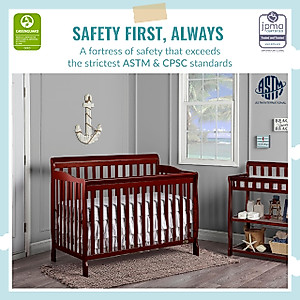 Ashton 4-In-1 Convertible Crib In Cherry, Greenguard Gold, JPMA Certified, Non-Toxic Finishes, Features 4 Mattress Height Settings, Made Of Solid Pinewood