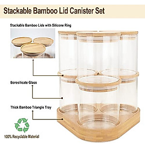 Glass Jars with Bamboo Lids with Bamboo Tray, Glass Food Jars and Canisters Sets (6 of 16oz with Bamboo Tray), Glass Food Storage Containers with Lids, Glass Canisters with Bamboo Lids, Glass Food Jars with Airtight Lids, Glass Pantry Food Storage & Organ