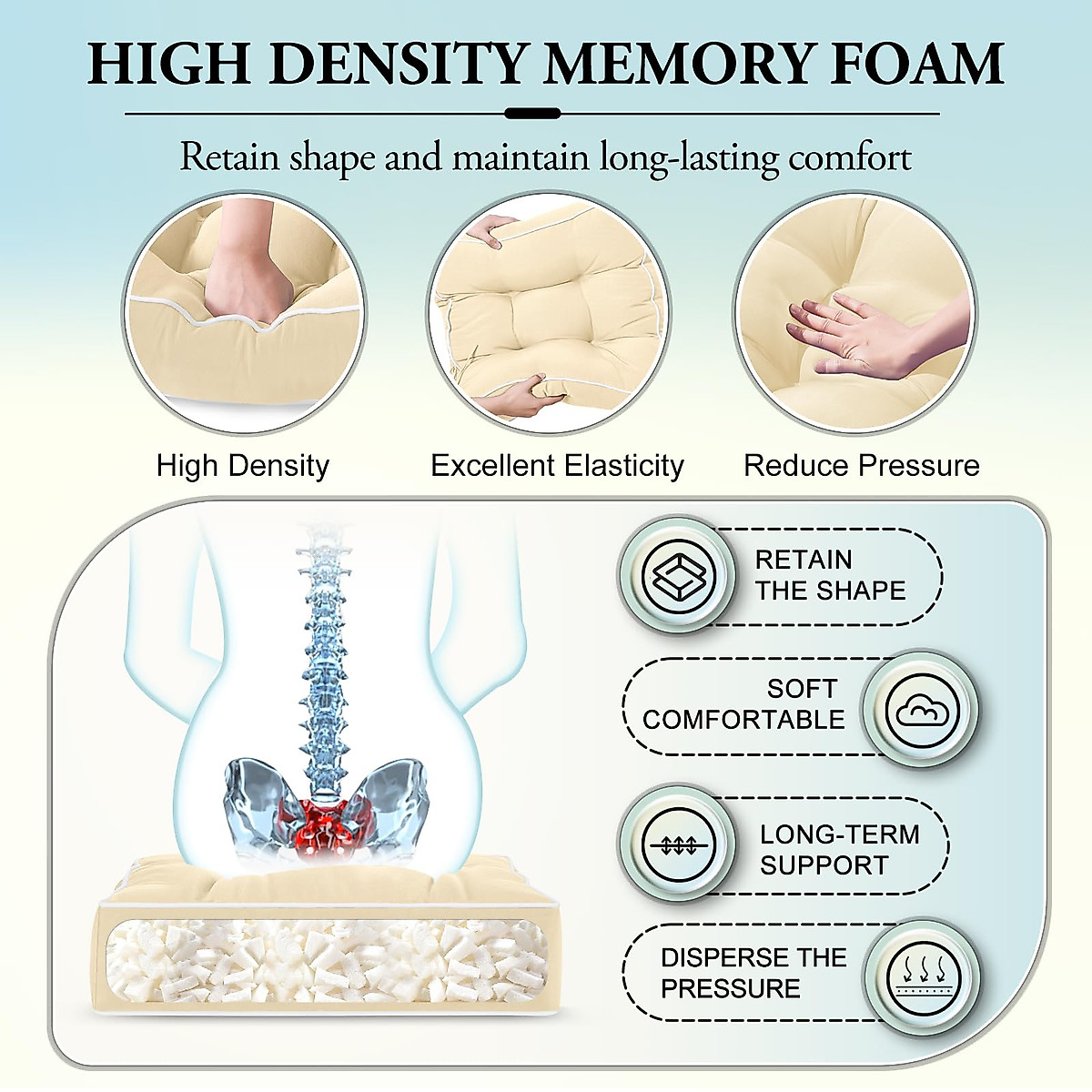 Wellsin Outdoor Chair Cushions Set of 2, Patio Cushions for Outdoor Furniture, Tufted Waterproof Outdoor Chair Pads, 19 x 19 Inch, Beige