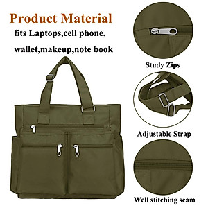 Canvas Tote Bag Waterproof Nylon Multi Pocket Shoulder Bags Laptop Work Bag Teacher Purse and Handbags for Women & Men (Army Green)