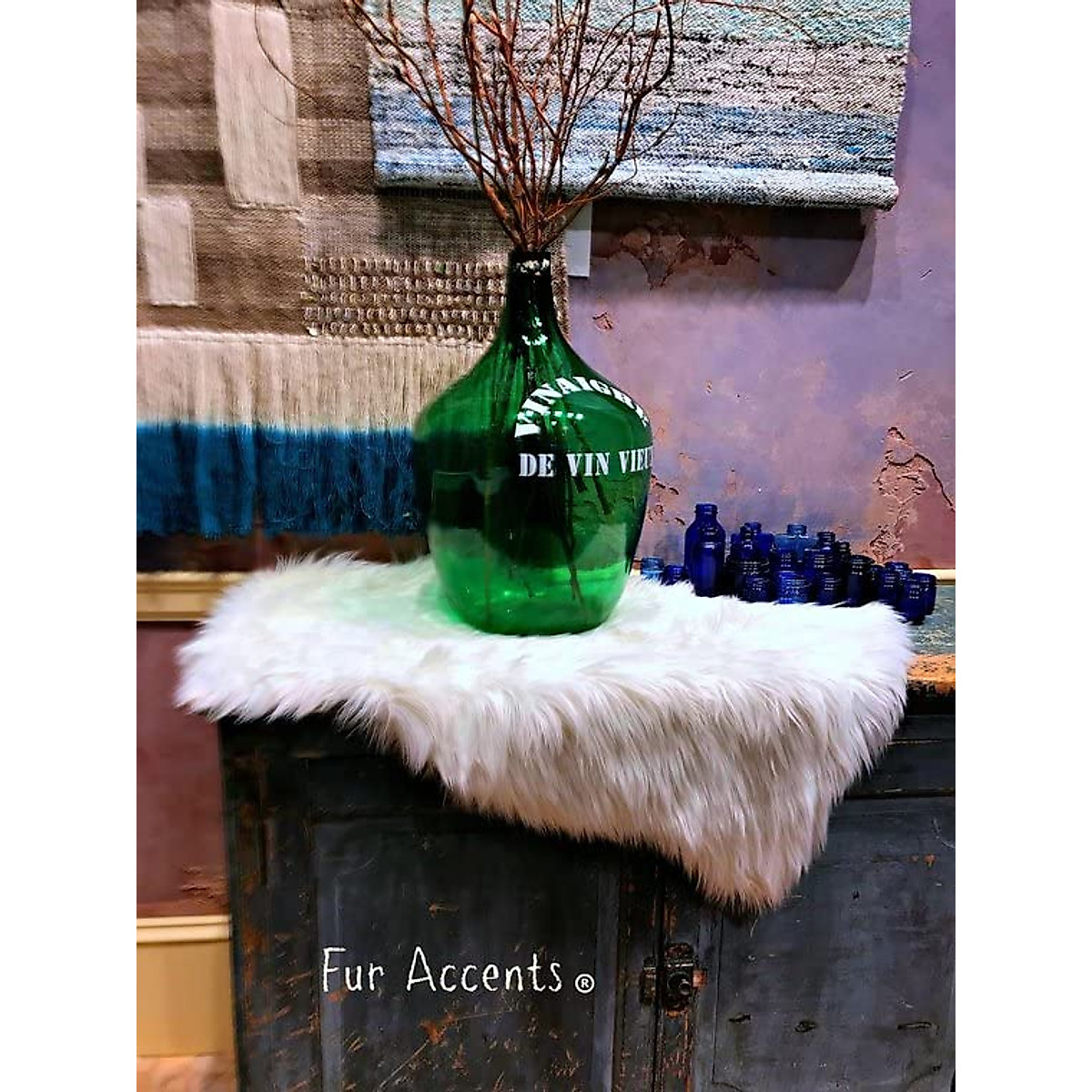 Plush Shag Table Runner, Premium Faux Fur, Sheepskin, Luxury Fur, 14" Wide Rectangular, Fur Accents Made in The USA (14" x 48", White)