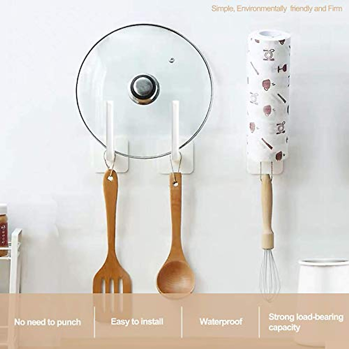 6Pcs Utility Hooks, Adhesive Hooks, Multi-Purpose Wall-Mounted Hooks, Bathroom Towel Hooks, Toilet Paper Towel Hooks, Hooks for Kitchen, Bedroom, and Living Room