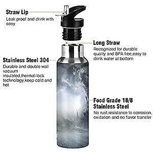 xigua Black Tornado Water Bottle with Straw Lid Vacuum Insulated Stainless Steel Thermo Flask for Sports Cycling Hiking School Home,20 oz.