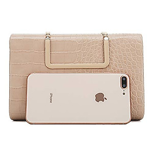 CHARMING TAILOR Small Crocodile Print Clutch Bag PU Alligator Handbag Women’s Clutch Purse (Nude)