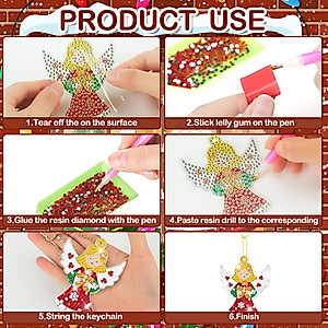 Tondiamo 20 Pcs Christmas Diamond Painting Keychain Kits 5D DIY Diamond Art Pendants Double Sided Hanging Key Chains for Christmas Party Decoration DIY(Angels Style)