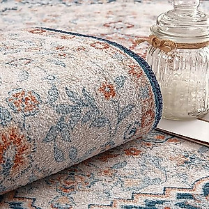 COZYLOOM Area Rug 8x10 Boho Tribal Area Rug Vintage Medallion Rug Large Washable Rug Distressed Oriental Non-Slip Print Floor Carpet for Living Room Bedroom Home Office Foldable Beige