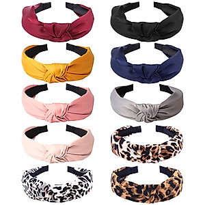Ondder Headbands for Women 10 Pack Fashion Knotted Headband Top Knot Headbands for Women's Hair Turban Leopard Print Cheetah Headband Head Bands Women Headbands Diademas para Mujer