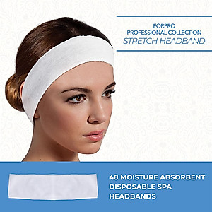 ForPro Professional Collection Stretch Headbands - Moisture Absorbent Disposable Spa - 2.25” W x 18” C - 48-Count