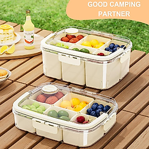 Hutuzldz Divided Serving Tray with Lid, 6 Compartments Snackle Box Charcuterie Container, Portable Snack Platters for Fruit, Nuts, Vegetable, Entertaining, Party, Picnic (1 pack 6 Compartments)