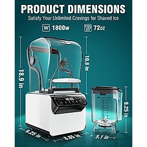 WantJoin Commercial Blender 72oz, Soundproof Quiet Blender with Digital Display Programmed for Ice Crushing,Smoothie,Grinding, Silent Blender Suit for Home&Commercial