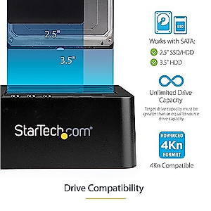 StarTech.com Standalone Hard Drive Duplicator, External Dual Bay HDD/SSD Cloner/Copier, USB to SATA III Docking Station