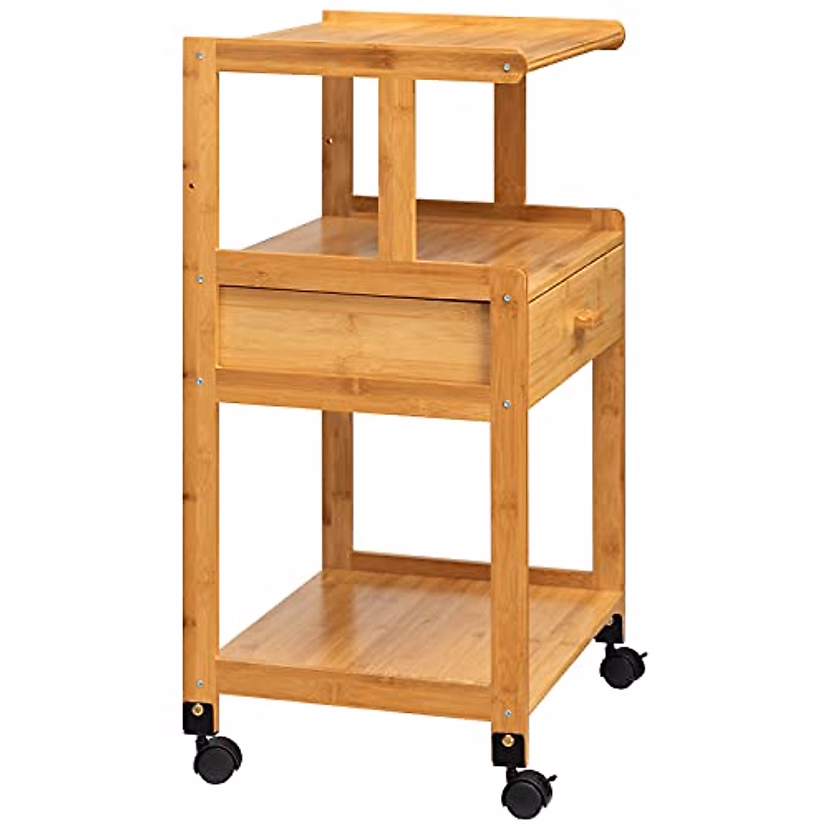 ALIMORDEN 3-Tiers Mobile Printer Stand Holder with Drawer, Rolling Cart with Wheels, Bamboo Rack for Home and Office