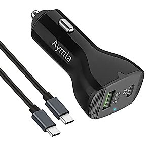 USB C Super Fast Charging Car Charger, Aymla 60W/45W/25W/15W PD[PPS] & QC3.0 Adaptive Adapter for Samsung Galaxy S23 Ultra/Plus/S22/S21, Note 20/10, Google Pixel, MacBook, iPad Pro - 6ft Type-C Cord