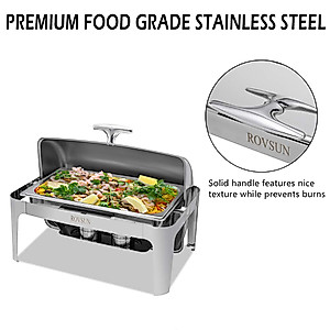 ROVSUN 2-Pack Roll Top Chafing Dish Buffet Set,9 Quart Full Size Pan Chafer, NSF Stainless Steel Rectangular Setfor Wedding,Parties,Banquet, Catering Events