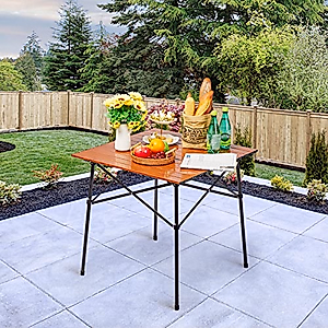 PORTAL Lightweight Aluminum Folding Square Table Roll Up Top 4 People Compact Table with Carry Bag for Camping, Picnic, Backyards, BBQ, Brown