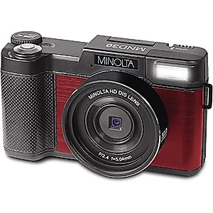 Minolta MND30-R 30MP 2.7K Ultra HD 4X Zoom Digital Camera (Red) Bundle with Deco Photo Point and Shoot Field Bag Camera Case (Black/Red)