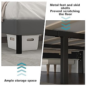 IYEE NATURE Queen Bed Upholstered Platform with Headboard and Strong Wooden Slats, Strong Weight Capacity, Non-Slip No Box Spring Needed, Easy Assembly,Dark Gray