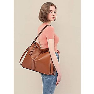 Viviphanhy Women Large hobo Leather tote concealed carry purses shoulder crossbody bags sets(Brown)