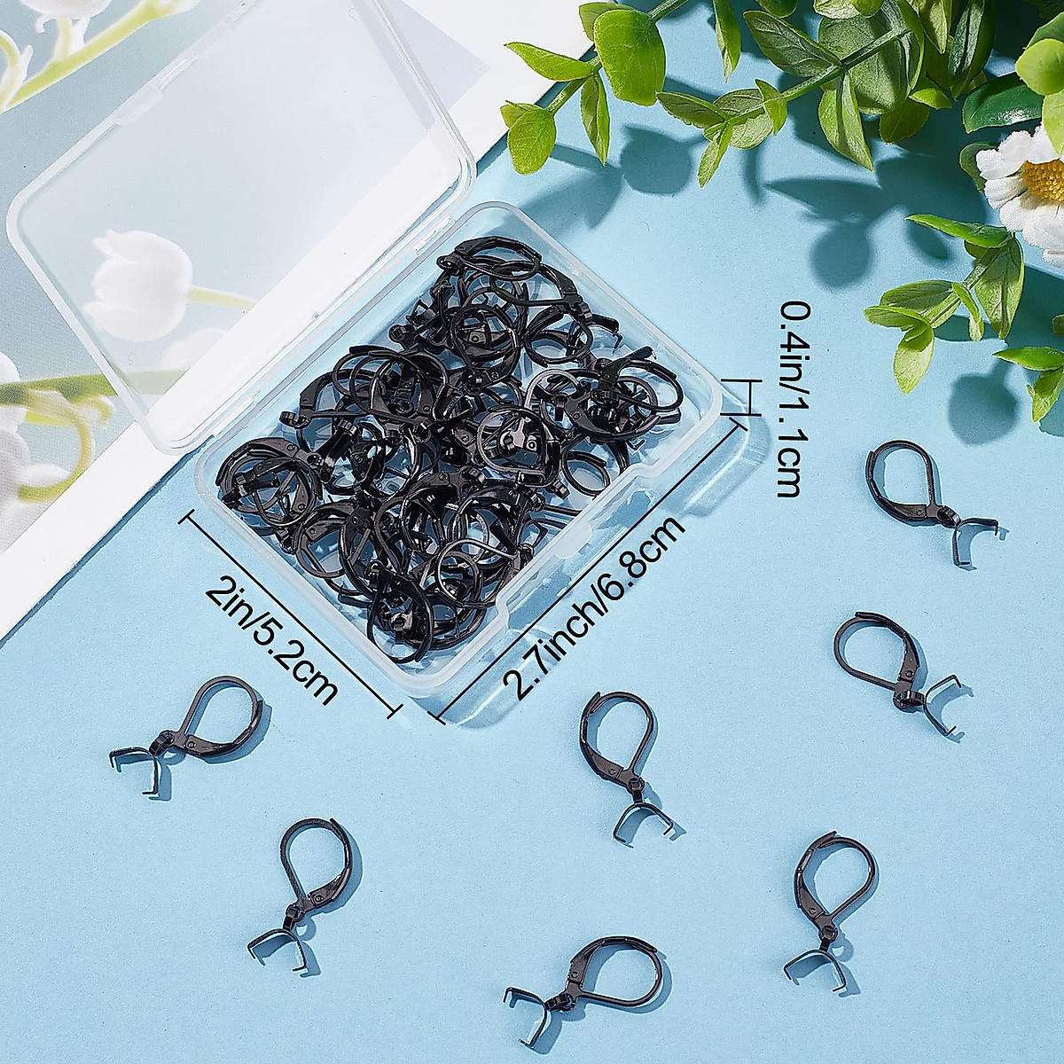 Beebeecraft 1 Box 50Pcs Pendant Clasp Earring Hooks Stainless Steel Leverback Earring Findings Black Earring Supplies for Jewelry Making