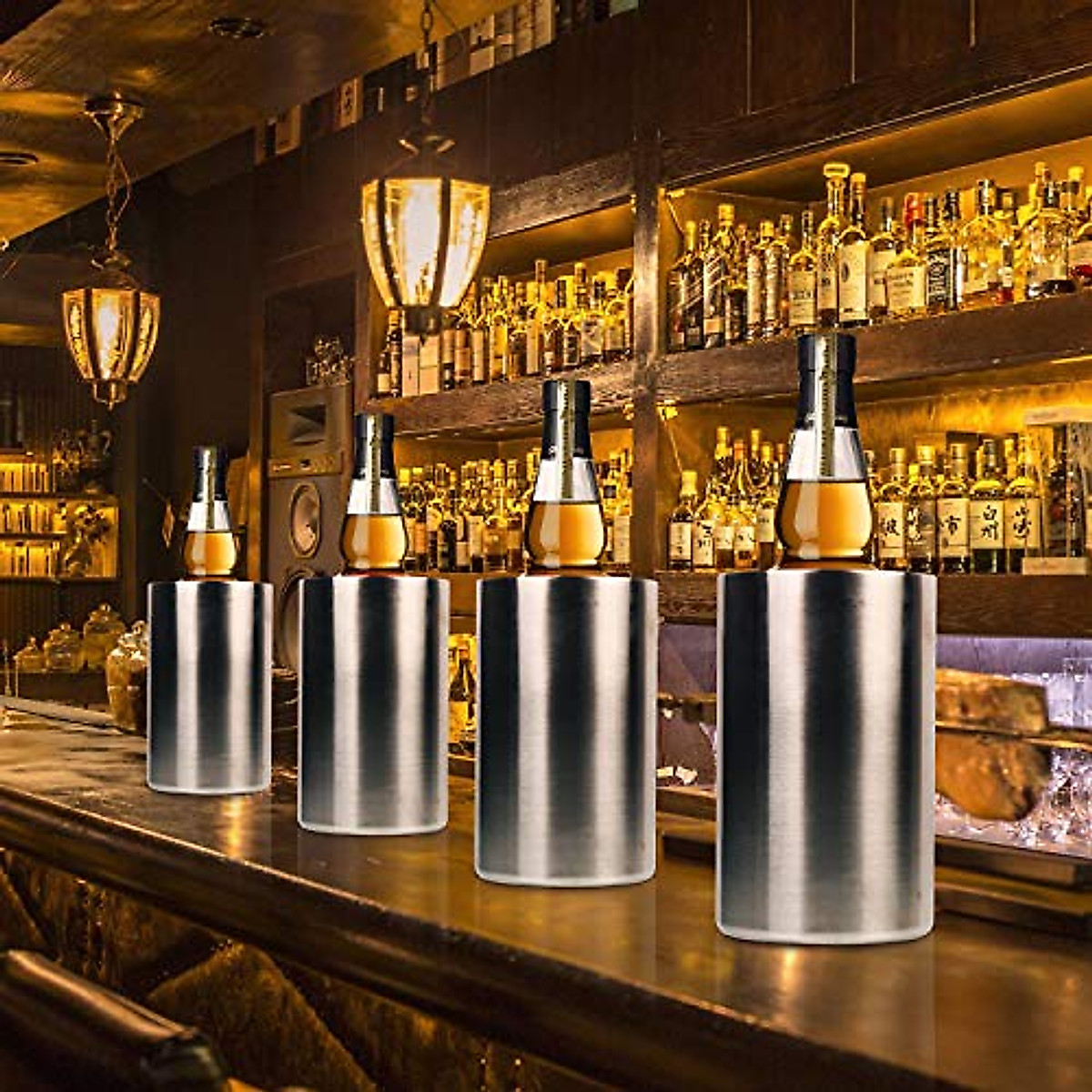 Jolitac 4 Pack Wine Chiller Bucket, Stainless Steel Double Wall Wine Cooler Bucket, Keeps Cold for Hours Wine Bottle Cooler Chiller Insulated Champagne Beer Ice Bucket (4 PCS)