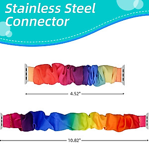 Scrunchie Band for Kids Apple Watch Band, Cute Stretchy Fabric Strap, Easy to Take Off and On, Girls Wristband Compatible with iWatch Series 8/7/6/5/4/3/2/1/SE 38/40/41mm & 42/44/45/49mm (Rainbow)