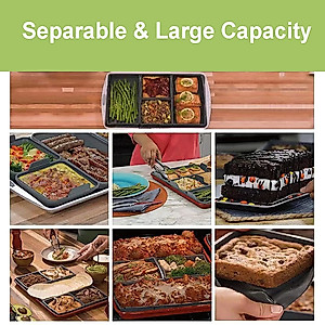 Silicone Baking Sheet Pan Set, 4PCS Nonstick Silicone Dividers for Baking Trays, Cooking Baking Pan Dividers with Handle, Reusable Bakeware for Meal Prep, Oven, Air Fryer Safe (Grey)