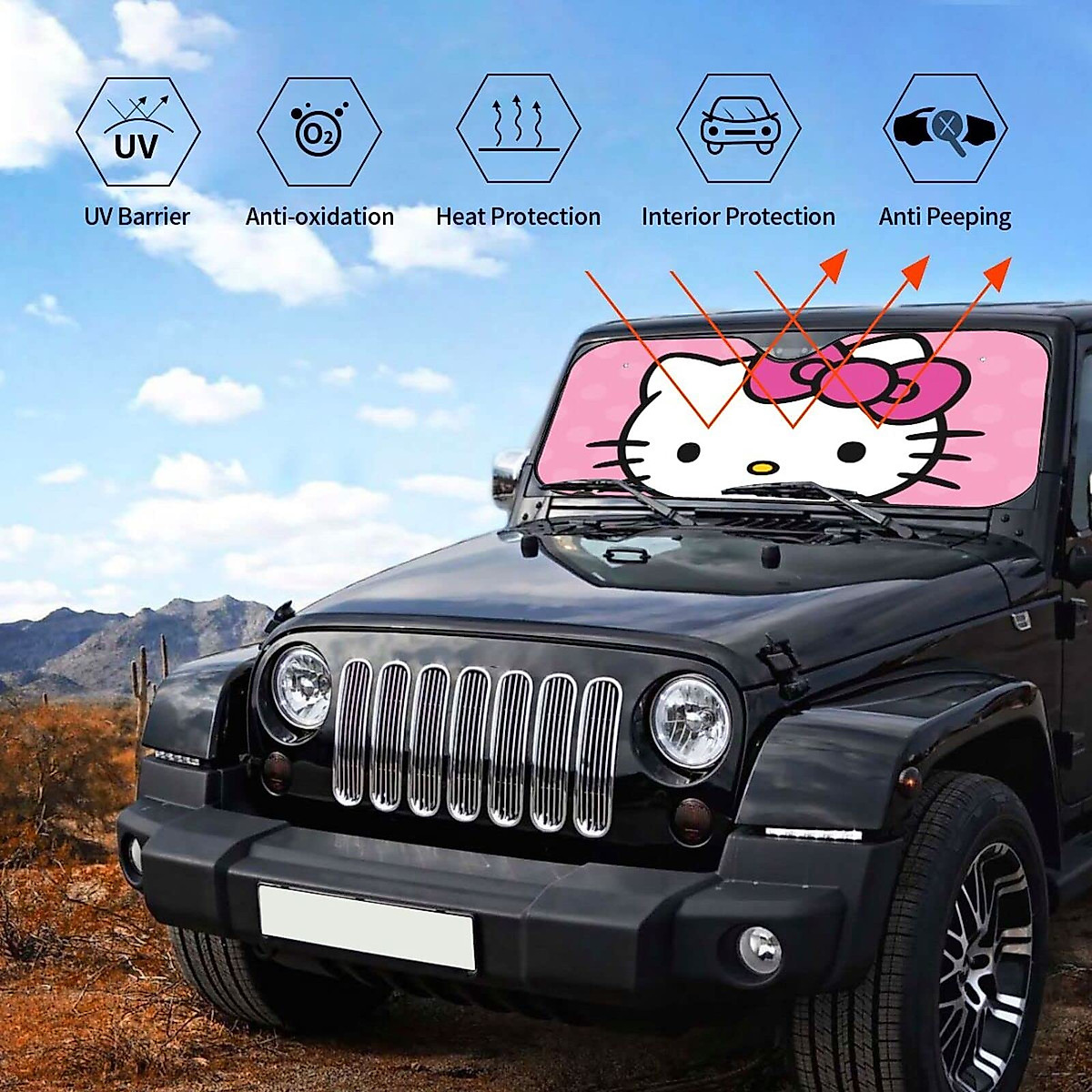 Wasinle Cartoon Car Windshield Sunshade Blocks Sun Visor Protector Foldable Sun Shield Keep Your Vehicle Cool, Fits Windshields of Most Sizes（Small 51 x 27.5 in） Black 6