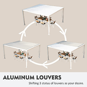 Kozyard Elizabeth Outdoor Louvered Pergola Sun Shade Aluminum Pergola Rainproof Gazebo with Adjustable Roof for Outdoor Deck Patio Garden Yard (12' x 14', White)