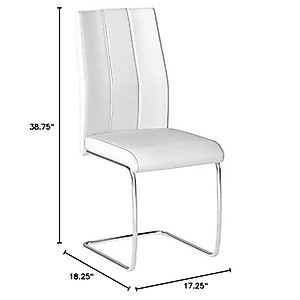 Monarch Specialties 2 Piece DINING CHAIR-2PCS/ 39" H/WHITE LEATHER-LOOK/CHROME, 17.25" L x 20.25" D x 38.75" H