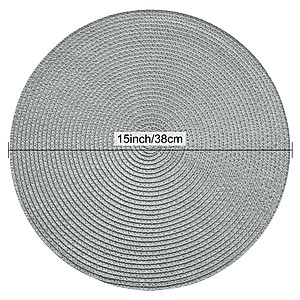 Round Woven Placemats Set of 12, 15 Inch Gray Placemats, Washable Circle Place Mats for Dining Tables Non-Slip Table Mats
