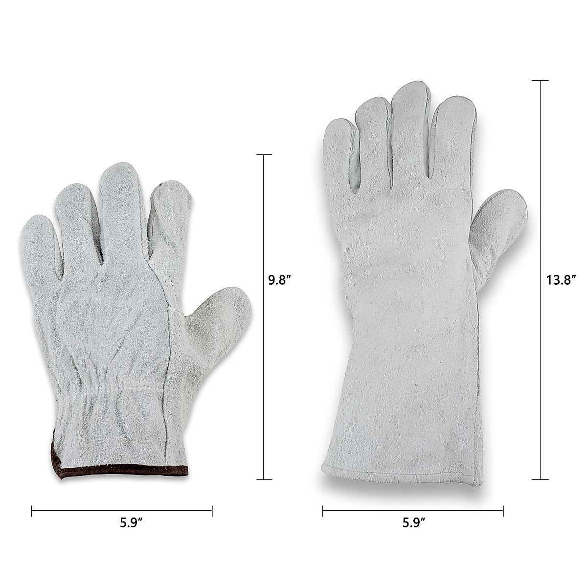 MUJICALA Cowhide Leather Welding Gloves,Heat/Fire Resistant/Heavy-Duty Durable, Safety Work glove Mitts for Forge,Tig Welder,Mig,Stick,Animal handling,2 Pair (GRAY)