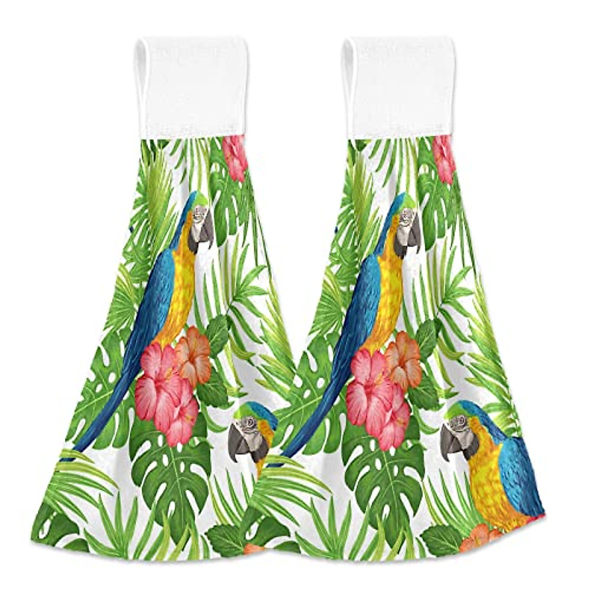 DJYQBFA Floral Bird Macaw Parrot Kitchen Towels Absorbent Hanging Kitchen Towels with Loop Set 2 Pcs Hanging Kitchen Towels for Bathroom Laundry Room Decor