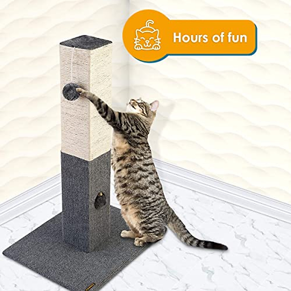 PAWBEE - 32" Cat Scratching Post - Tall Cat Scratching Posts for Indoor Cats - Sisal Rope Cat Scratchers - Cat Scratch Post for Small & Large Cats - Cat Post Tower with Jingle Bell Toy - Cat Scratcher