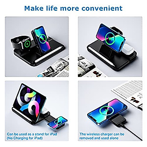Magnetic Wireless Charger, 4 in 1 Wireless Charging Station for iPhone 14/13/12 Pro/Pro Max/Mini，Detachable Wireless Charging Stand for iWatch SE/6/5/4/3/2,Airpods 3/2/Pro,Pencil 2（With QC3.0 Adapter）