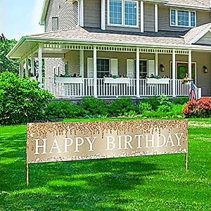 Gold White Happy Birthday Banner Decorations for Women Girls, Gold Glitter Birthday Yard Banner Sign Party Supplies, 16th 18th 21st 30th 40th 50th 60th Birthday Theme Decor for Outdoor Indoor