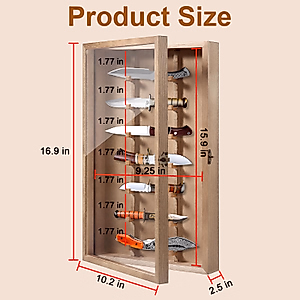 Triceratops Knife Display Case with Lockable Clear Acrylic Door, Wall Mount Wooden Knife Display Stand, Pocket Knife Display Cases for Storage, Collection, Holds up to 7 Knifes