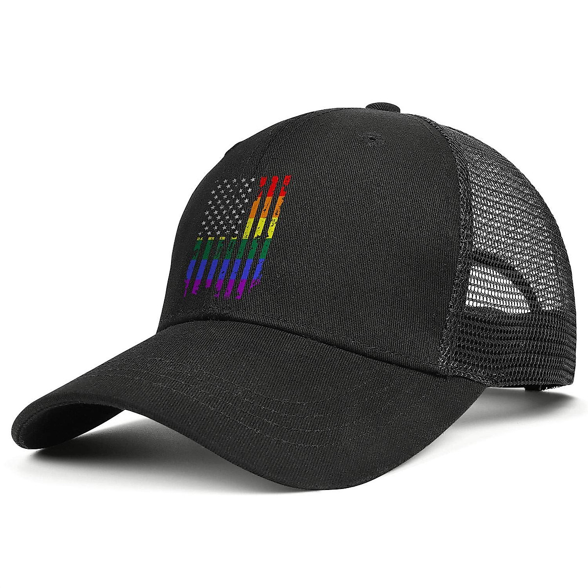 ONEYUAN American Rainbow Flag Gay Pride Hat Adjustable Unisex Mesh Baseball Cap Cool Hat
