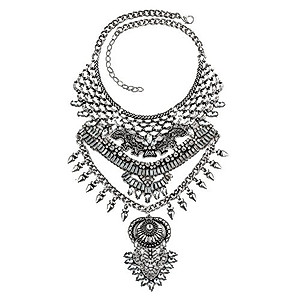 Long Tassel Chunky Boho Coin Statement Necklace For Women