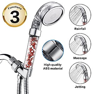 AmasSmile® High Pressure Shower Head with 59” Hose and Bracket, Ionic Filter Filtration Vortex Turbo Water Saving 3 Mode Function Spray Turbocharged Hydro Jet Handheld Showerheads for Dry Skin & Hair