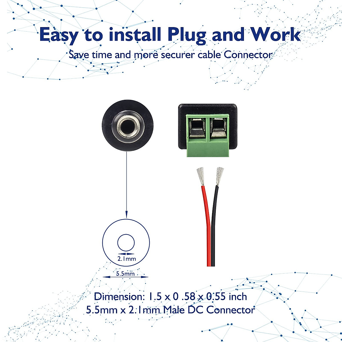 ThePoEstore 20 Pcs DC 12V 5A Power Jack Male Plug Adapter Barrel Connector 5.5 x 2.1mm for CCTV, Security Camera, LED Strip - Ideal for Fan, AC, Charger