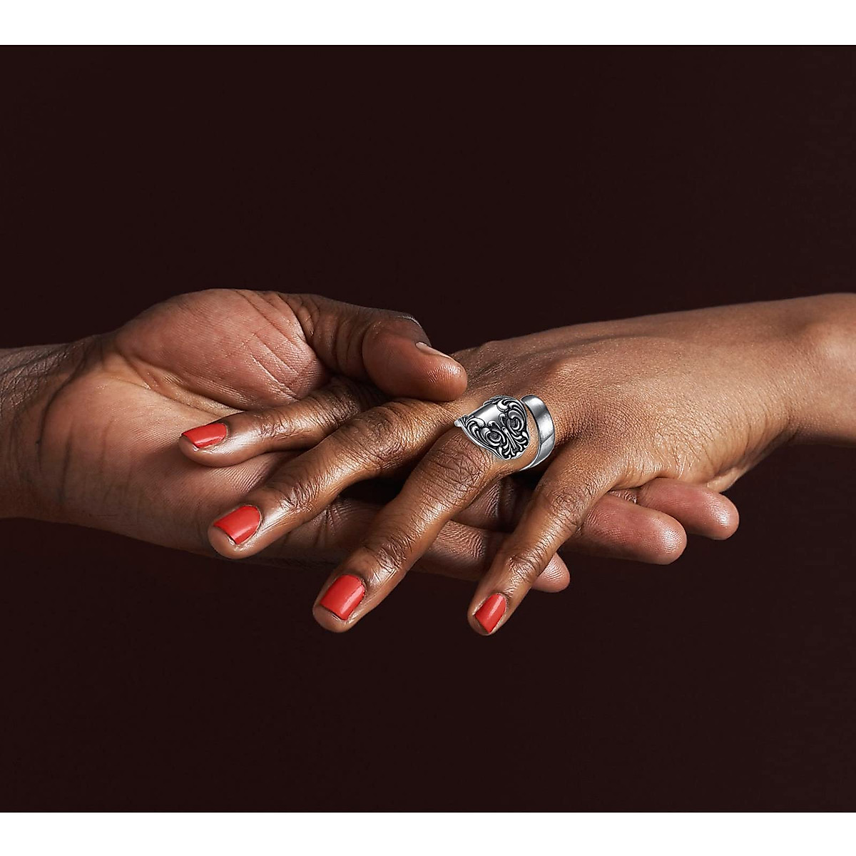 YWDREAM Vintage Silver Spoon Ring, Victorian Boho Flower Spoon Rings for Women, Adjustable Wrap Around Open Ring Statement Jewelry (Butterfly)