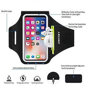 Phone Armband for Running Cell Phone Armband with Zipper Pocket for Earbuds Car Keys, Water Resistant Sport Arm Band for iPhone 14 13 12 11 Pro Galaxy S20 S30 Fit Up to 6.7'' with Phone Case