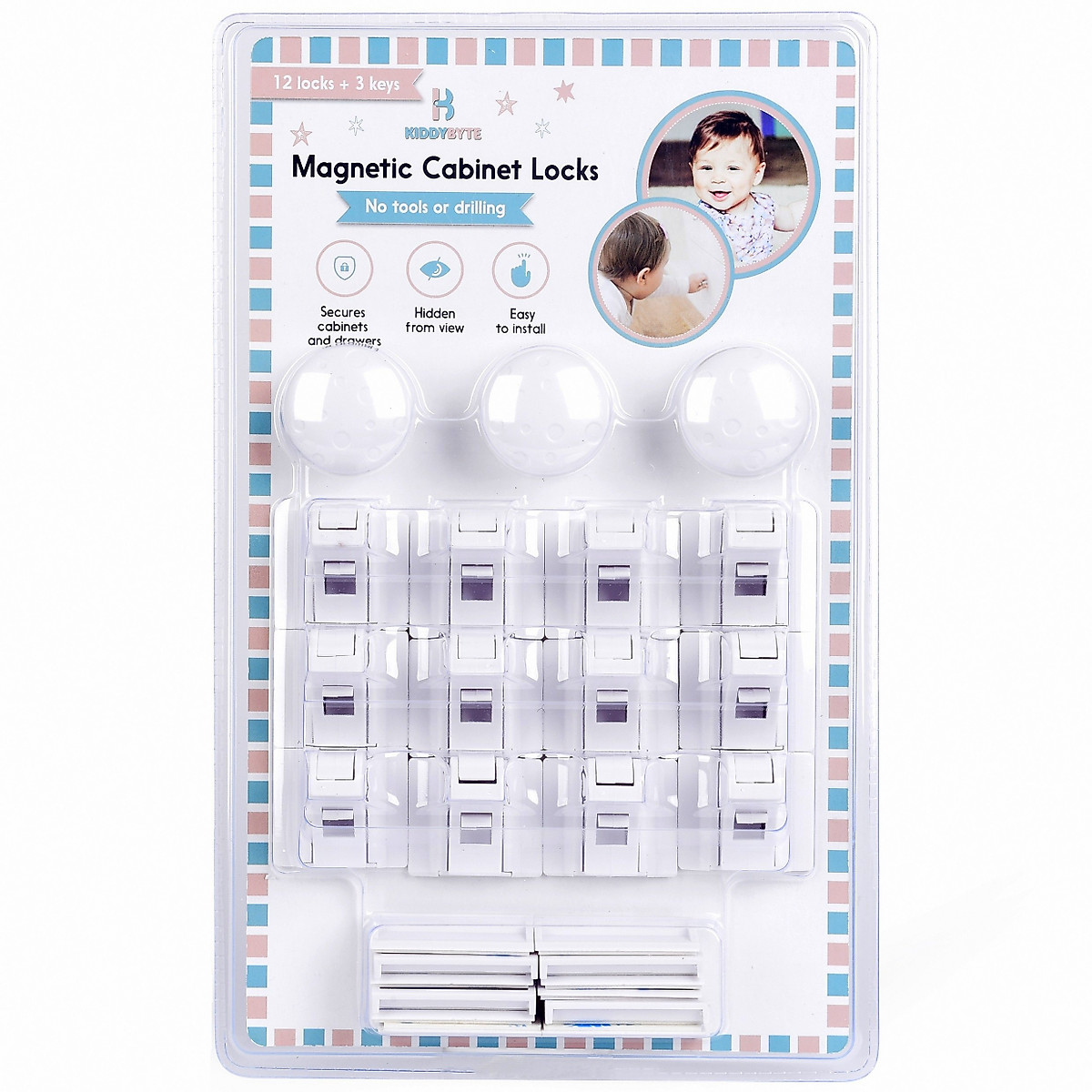 Magnetic Child Safety Cabinet Locks - 12 Lock + 3 Key for Baby Proofing Cabinets, Drawers and Locking Cupboard, Easy Install for Toddler and Childproof with Adhesive Latch, No Tools or Drill…