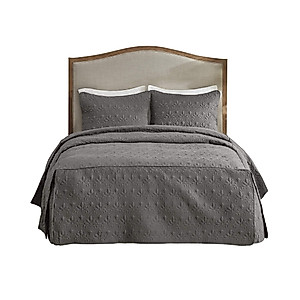 Madison Park Quebec Split Corner Quilted Bedspread Classic Traditional Design All Season, Lightweight, Bedding Set, Matching Shams, King(79" x81+24D), Damask Quilted Dark Grey 3 Piece