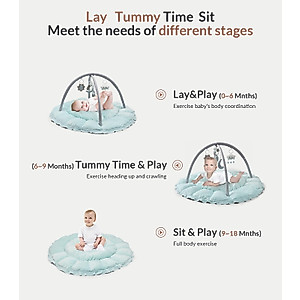 Baby Gyms & Playmats, 5 in 1 Thick & Plush Play Mat Activity Gym for Babies, 51” Baby Mat for Floor Tummy Time, Motor Skills & Sensory Development Mat With 5 Toys for Newborn Boy Girl 0 3 6 12 Months