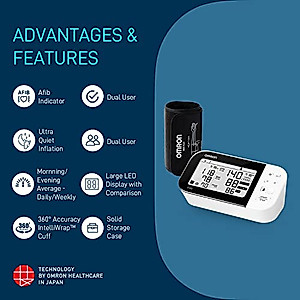 Omron Hem 7361T Bluetooth Digital Blood Pressure Monitor with Afib Indicator and 360° Accuracy Intelliwrap Cuff for Most Accurate Measurements (White)