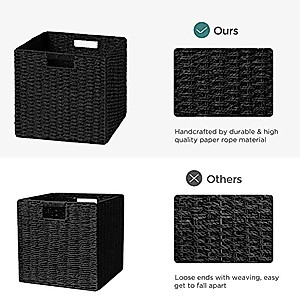 UBBCARE 3 Pack Wicker Basket, 11.8L×11.8H×11W inch Woven Paper Rope Storage Baskets for shelves, Foldable Cube Storage bin with Handle, Storage Basket for Organizing & Decor, Black