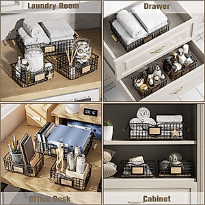 Qcold Bathroom Organizers and Storage, 3 Pack Storage Baskets for Shelves, Multipurpose Closet Storage Bins with Wooden Handle, Decor Organizer Basket Set for Bathroom, Laundry, Living Room - Black